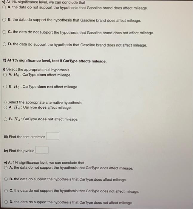 Solved point) Four brands of gasoliner to compared for gus | Chegg.com