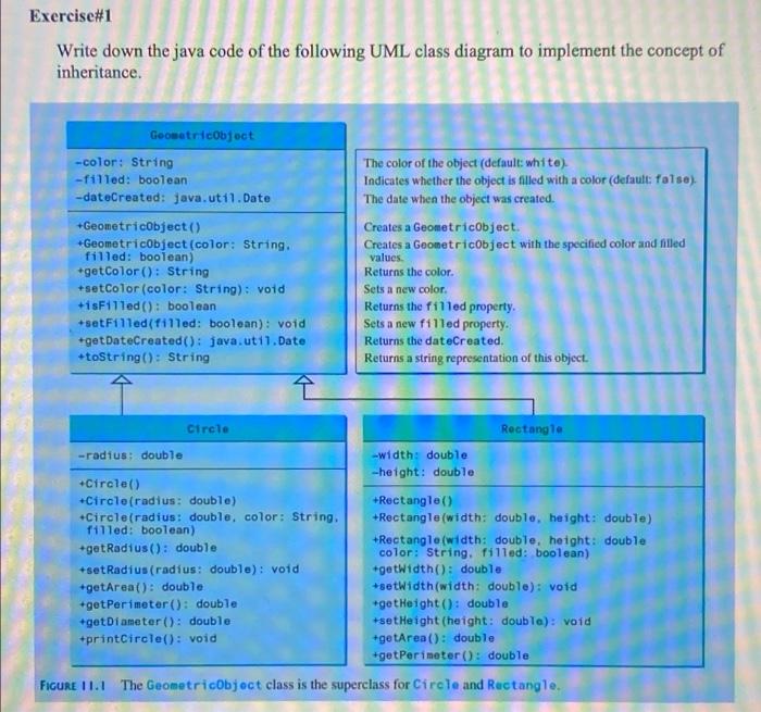 Solved Exercise #1 Write down the java code of the following | Chegg.com