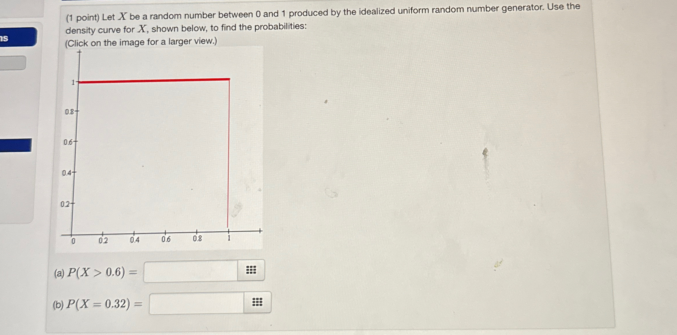 Solved (1 ﻿point) ﻿Let x ﻿be a random number between 0 ﻿and | Chegg.com