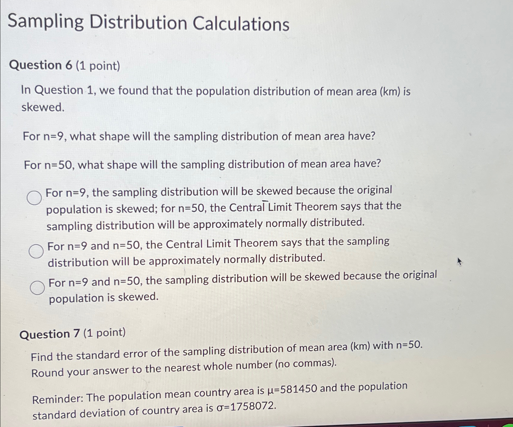 Solved Sampling Distribution CalculationsQuestion 6 (1 | Chegg.com