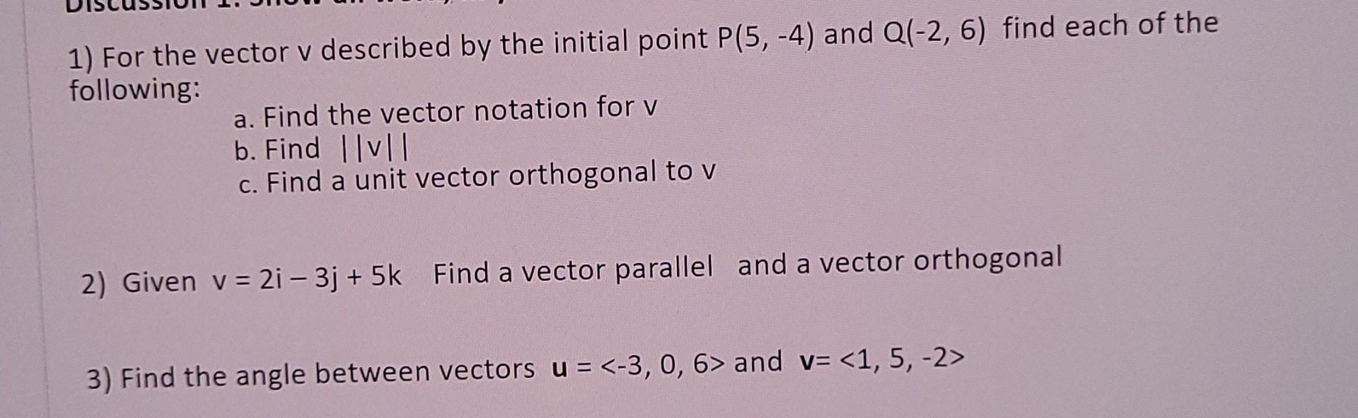 Solved 1) For the vector v described by the initial point | Chegg.com