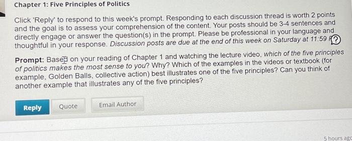 Click 'Reply' to respond to this week's prompt. | Chegg.com