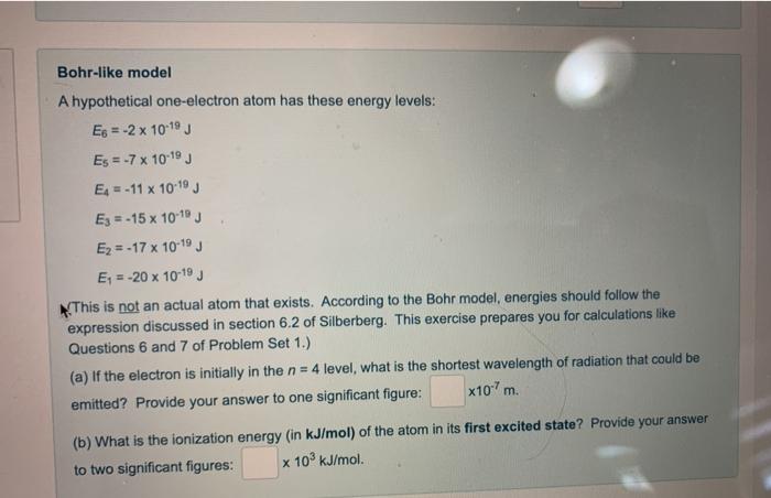 Solved Bohr-like model A hypothetical one-electron atom has | Chegg.com