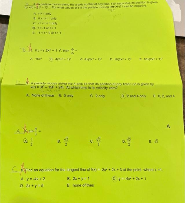 Solved 1) 4. WA particle moves along the x-axis so that at | Chegg.com