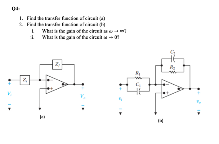 Solved Q4:Find the transfer function of circuit (a)Find the | Chegg.com