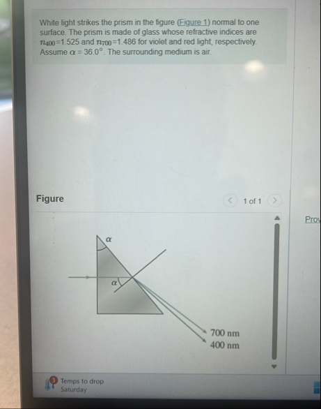 Solved White light strikes the prism in the figure (Figure | Chegg.com