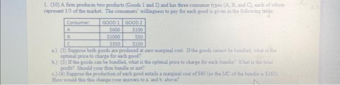 Solved 1. (10) A firm produces two products (Goods 1 and 2) | Chegg.com