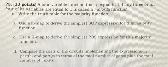 Solved P3. (20 points) A four-variable function that is | Chegg.com