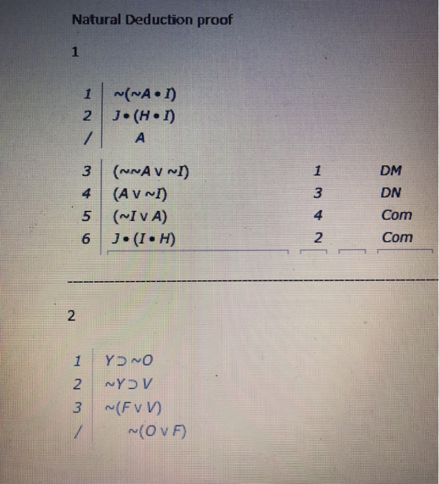 Solved Natural Deduction proof 1 1 2 ~(~AI) J. (H.1) А / 3 1 | Chegg.com