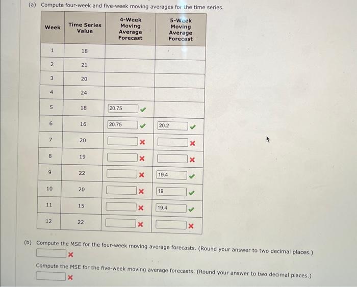 Solved (a) Compute four-week and five-week movina averaaes | Chegg.com Solved (a) Compute four-week and five-week movina averaaes | Chegg.com