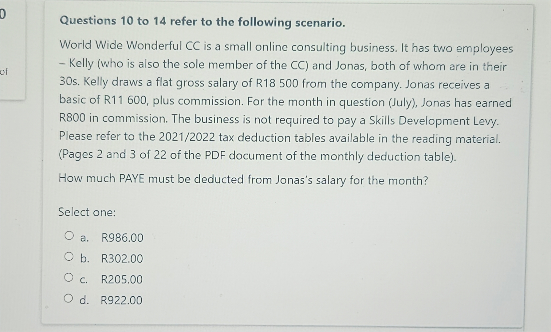 Solved Questions 10 ﻿to 14 ﻿refer to the following | Chegg.com