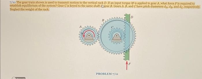 Solved 7/11 The gear train shown is used to transmit motion | Chegg.com