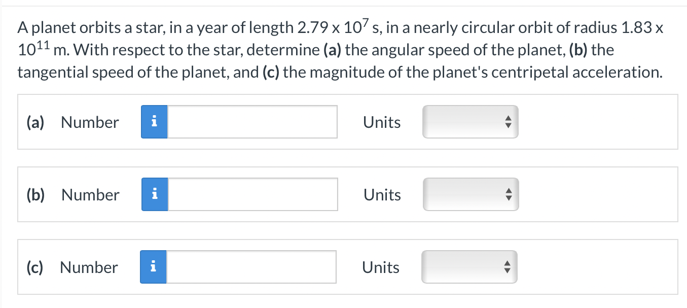 Solved A planet orbits a star, in a year of length | Chegg.com