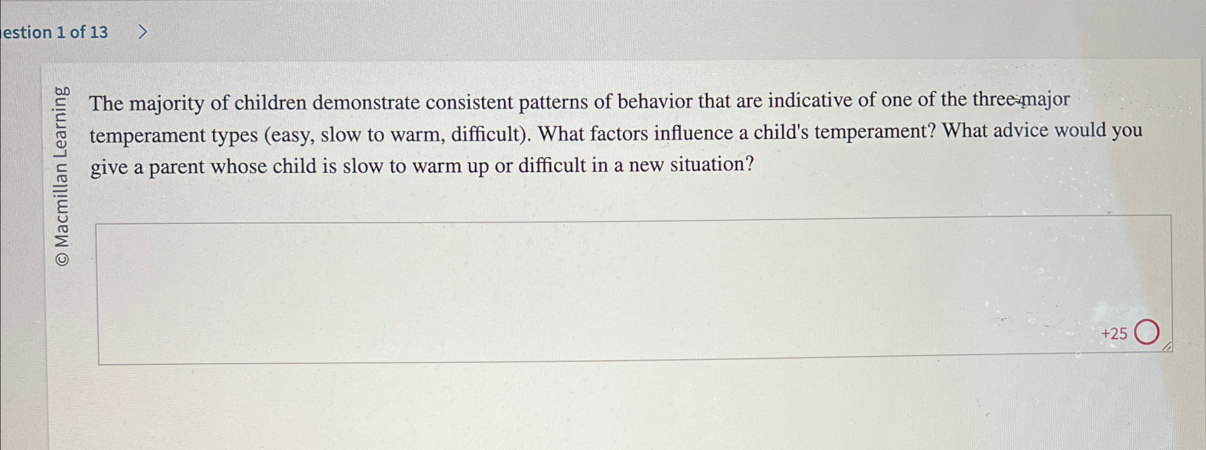 Solved estion 1 ﻿of 13The majority of children demonstrate | Chegg.com