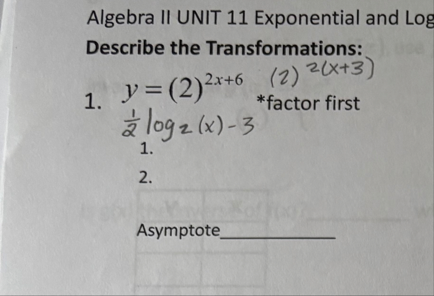 Solved Algebra II UNIT 11 ﻿Exponential and Log Describe the | Chegg.com