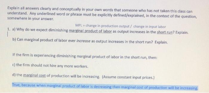 Solved Explain all answers clearly and conceptually in your | Chegg.com