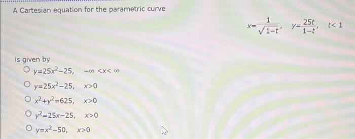 Solved A Cartesian equation for the parametric curve | Chegg.com