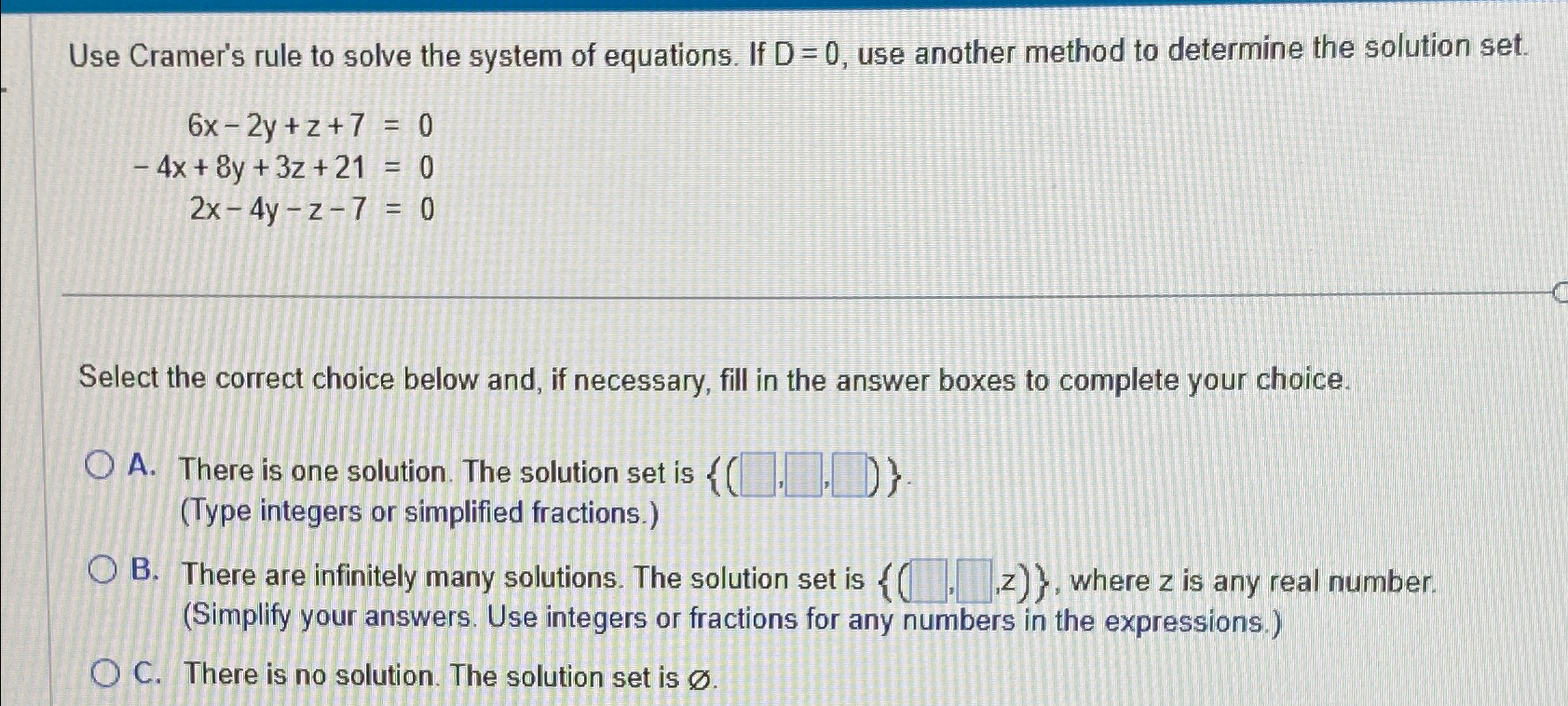 Solved Use Cramer's rule to solve the system of equations. | Chegg.com