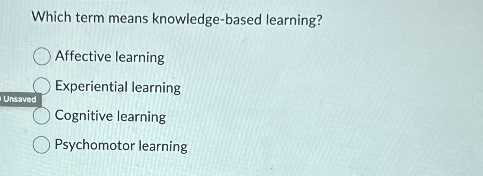 Solved Which term means knowledge-based learning?Affective | Chegg.com