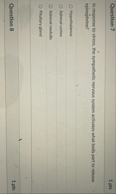 Solved Question 71 ﻿ptsIn response to stress, the | Chegg.com