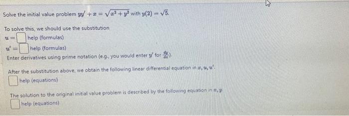 Solved Solve the initial value problem yy′+x=x2+y2 with | Chegg.com