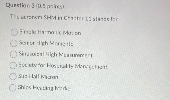 Solved The acronym SHM in Chapter 11 stands for Simple | Chegg.com