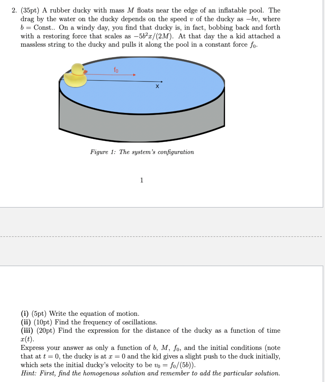 Solved (i) (5pt) Write the equation of motion.\\n(ii) (10pt) | Chegg.com