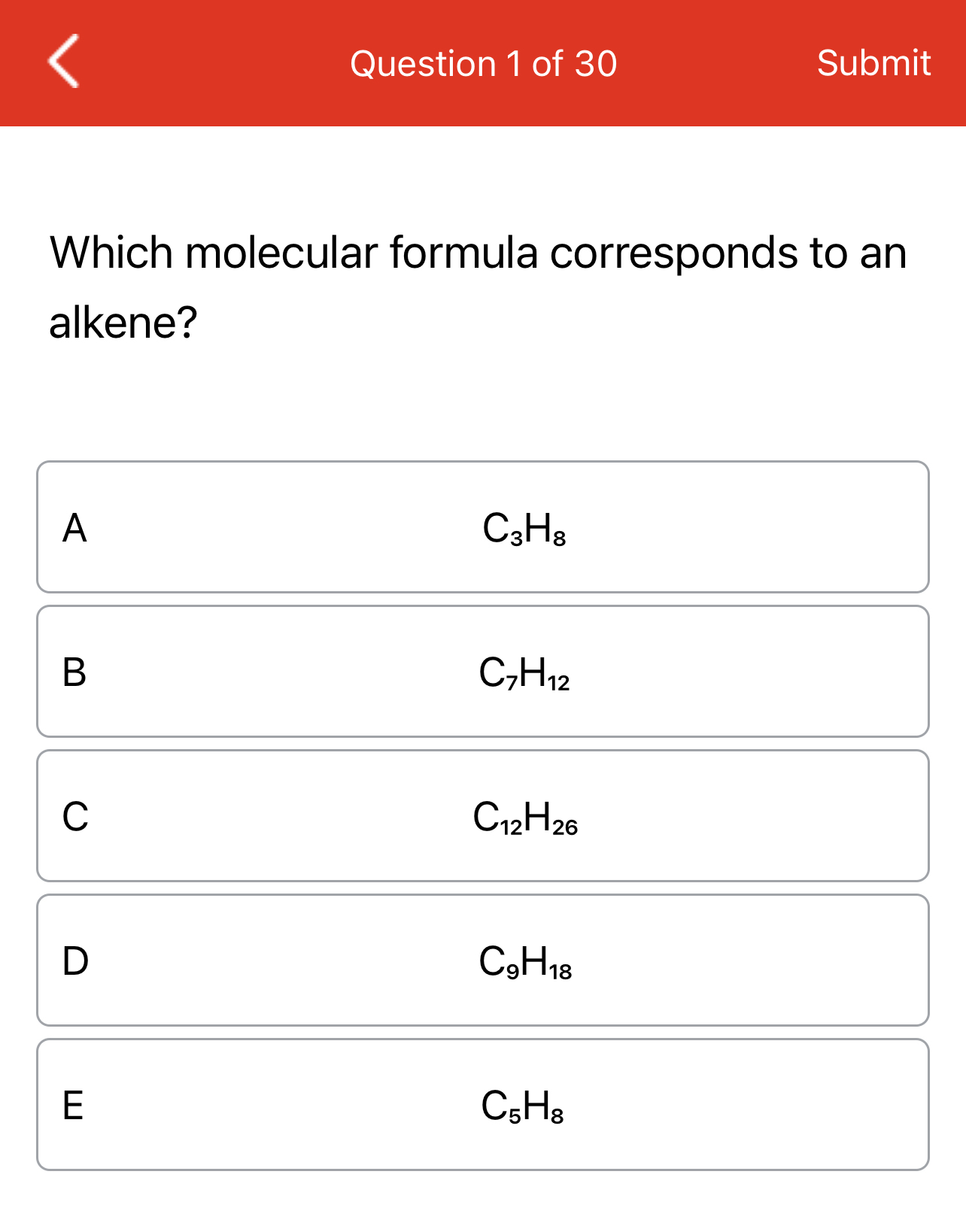 Solved Question 1 ﻿of 30SubmitWhich molecular formula | Chegg.com