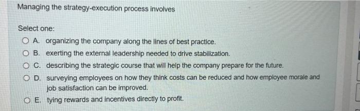 Solved Managing the strategy-execution process involves | Chegg.com