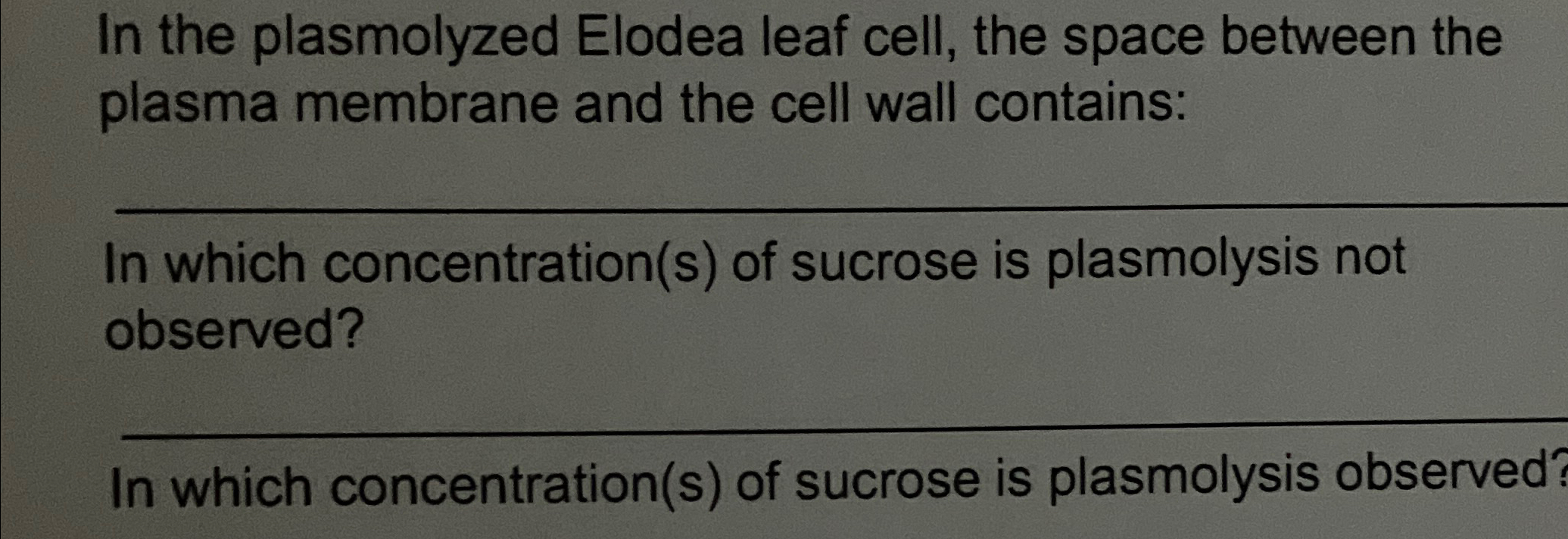 Solved In the plasmolyzed Elodea leaf cell, the space | Chegg.com