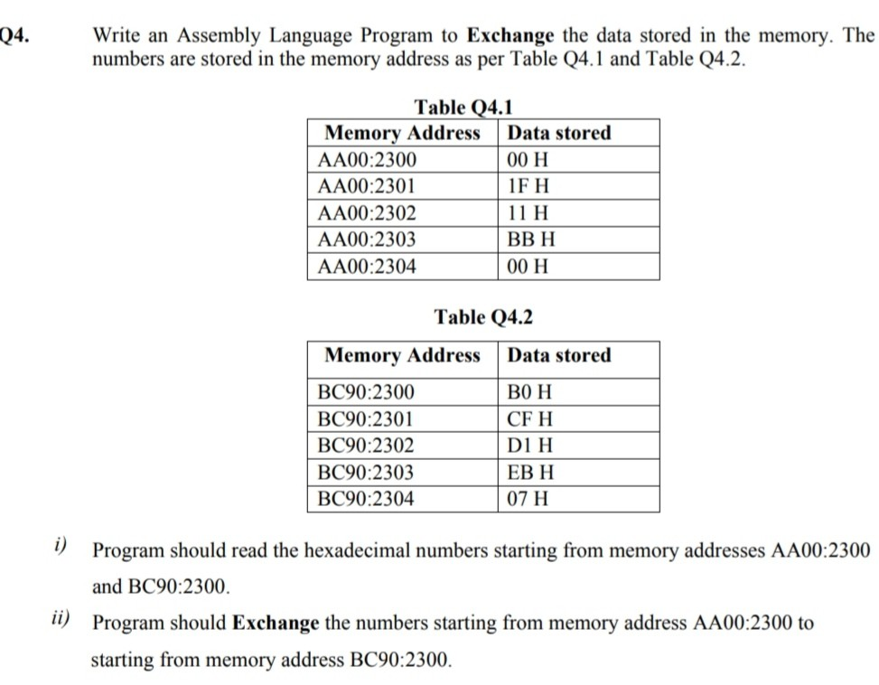 Solved Q4. Write an Assembly Language Program to Exchange | Chegg.com