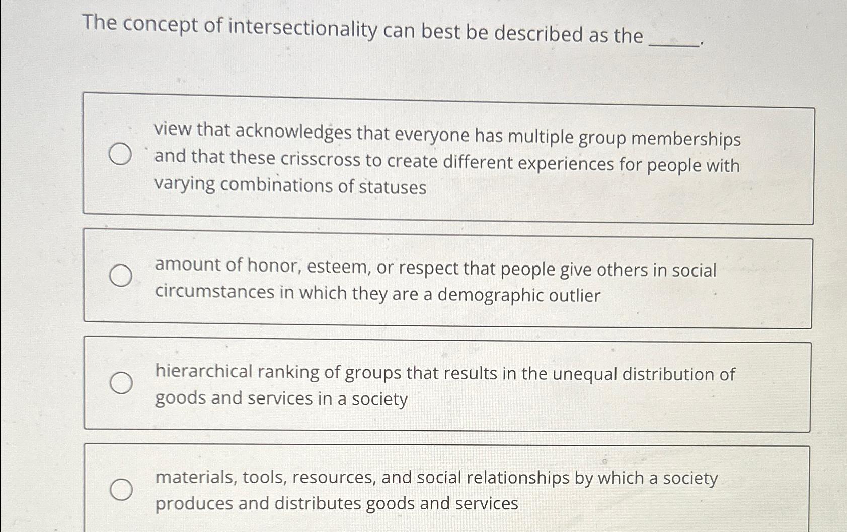 Solved The concept of intersectionality can best be | Chegg.com