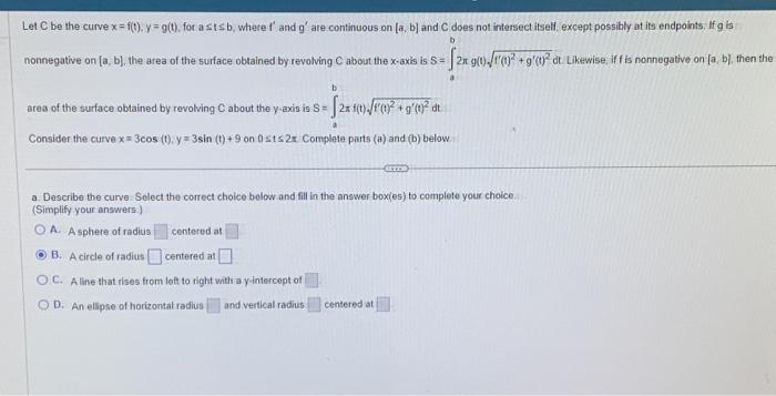 Solved Let C be the curve x=f(t),y=g(t), for a≤t≤b, where f′ | Chegg.com