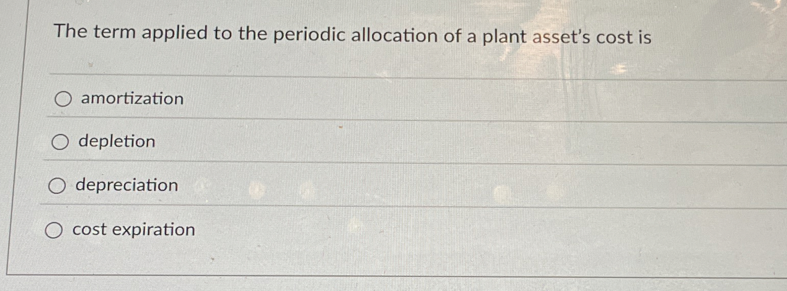 Solved The term applied to the periodic allocation of a | Chegg.com