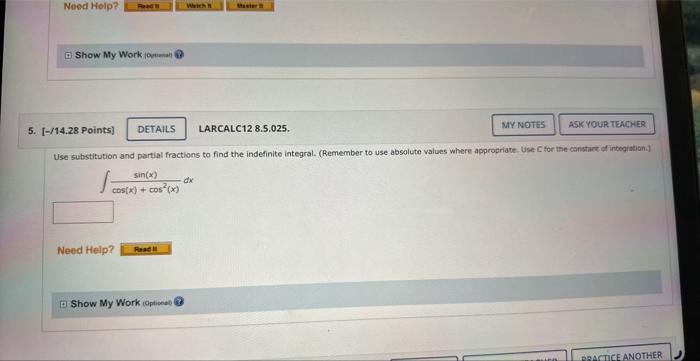 Solved Use substitution and partial fractions to find the | Chegg.com