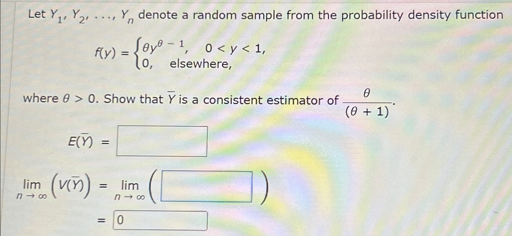 Solved Let Y1,Y2,dots,Yn ﻿denote a random sample from the | Chegg.com