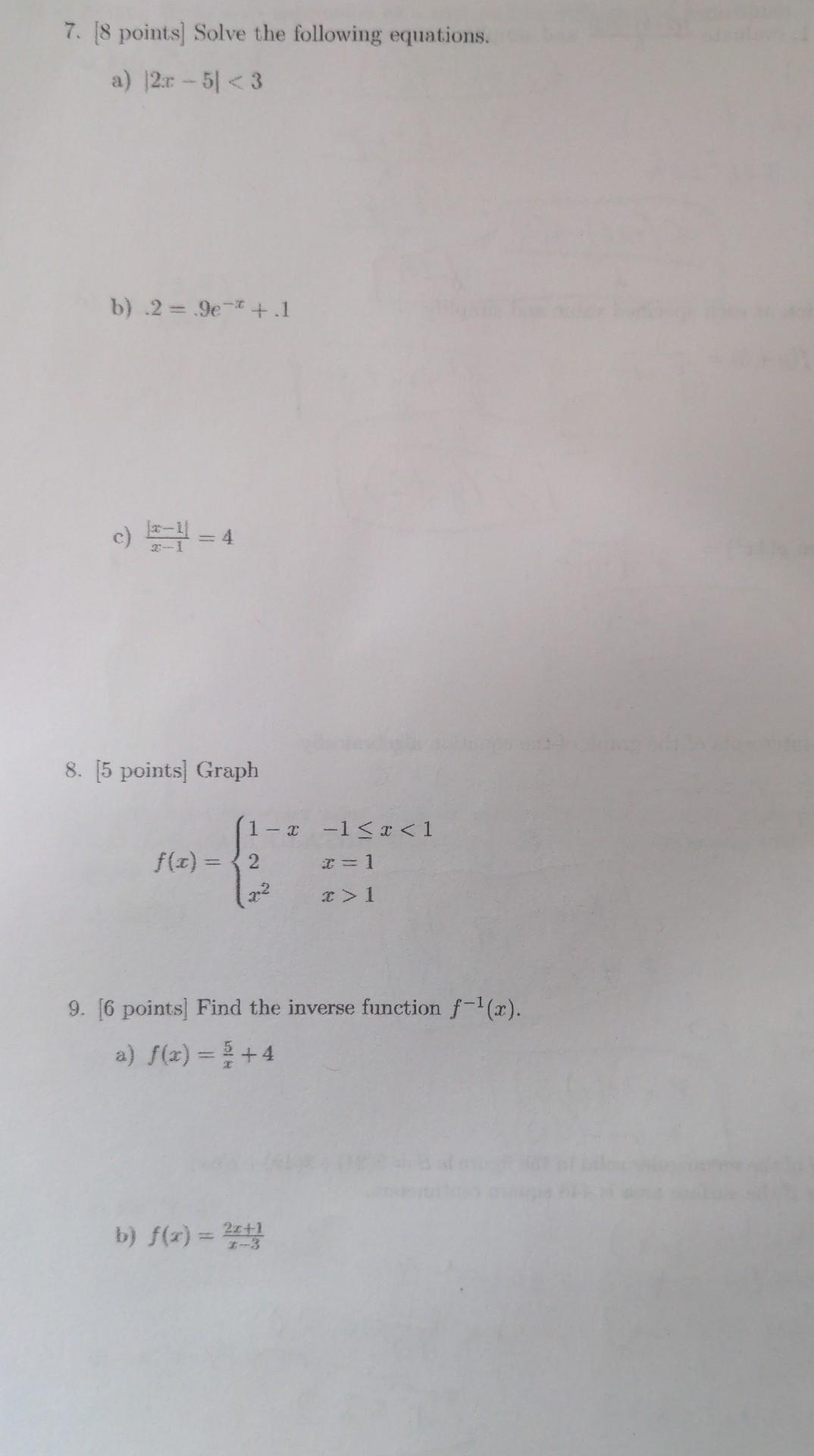 Solved 7. [8 points] Solve the following equations. a) |2x - | Chegg.com