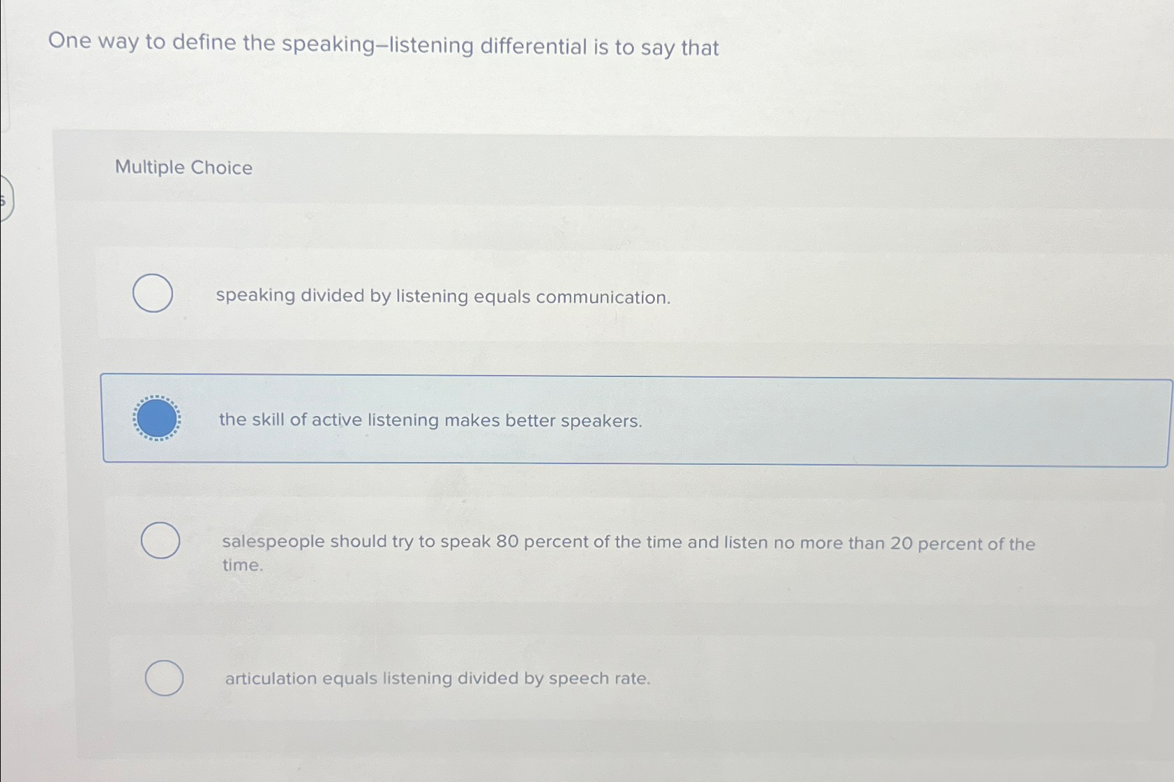 Solved One way to define the speaking-listening differential | Chegg.com
