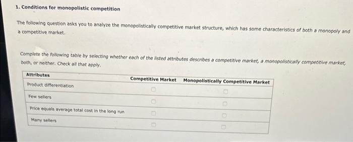 Solved 1. Conditions for monopolistic competition The | Chegg.com