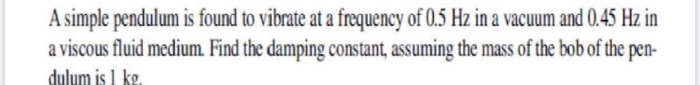 Solved A simple pendulum is found to vibrate at a frequency | Chegg.com