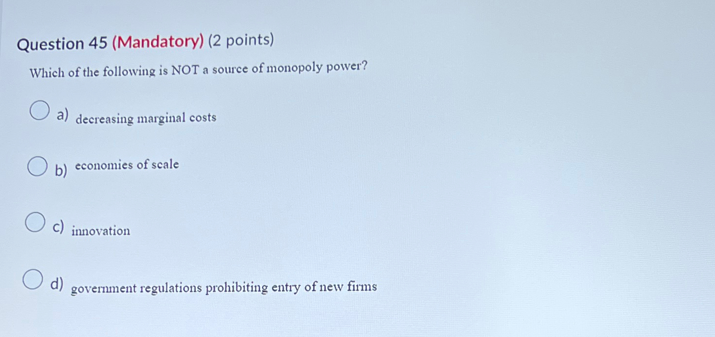 Solved Question 45 (Mandatory) (2 points)Which of the | Chegg.com Solved Question 45 (Mandatory) (2 points)Which of the | Chegg.com