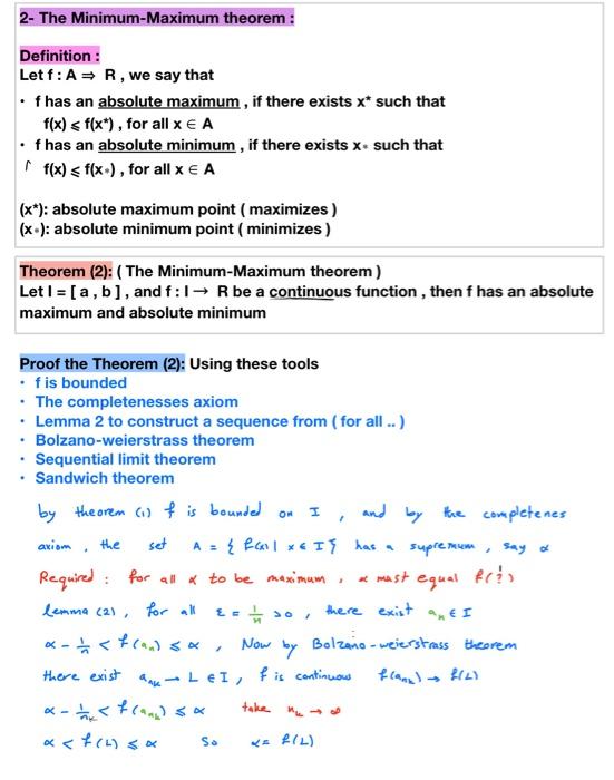 Solved 2- The Minimum Maximum theorem: Definition : Letf: A | Chegg.com