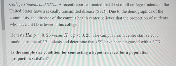 Solved College students and STDs: A recent report estimated | Chegg.com