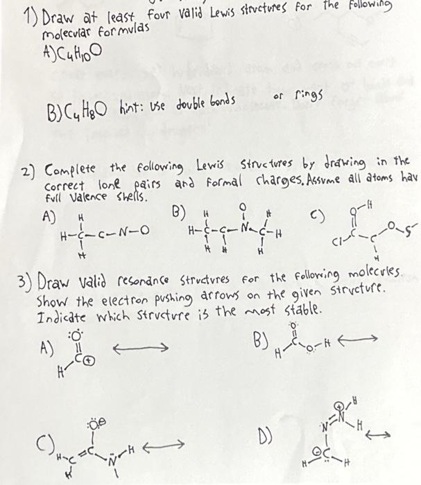 Solved 1) Draw at least four valid Lewis structures for the | Chegg.com