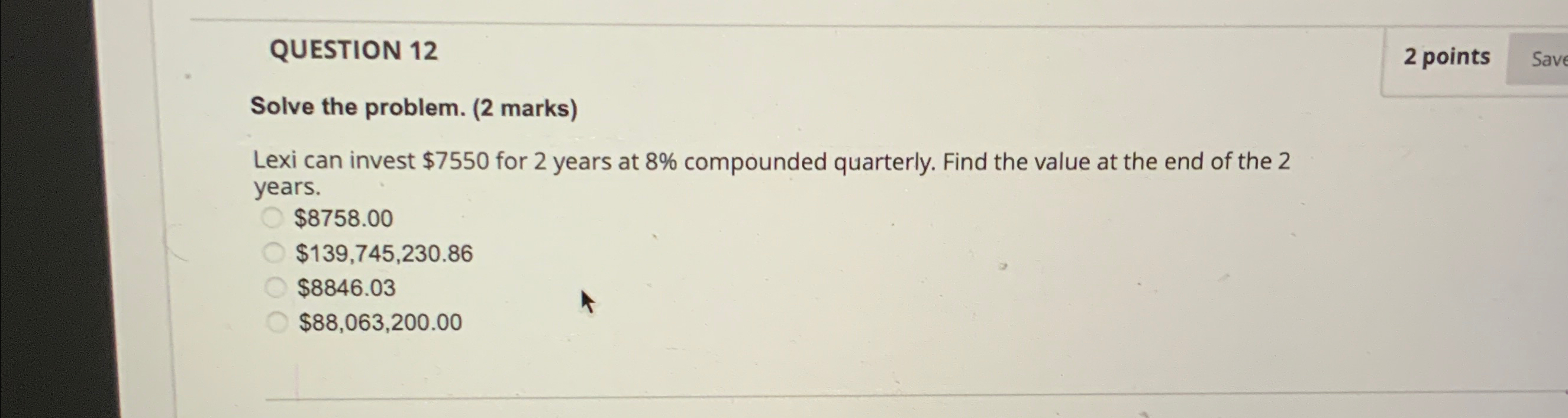 Solved QUESTION 122 ﻿pointsSolve the problem. (2 ﻿marks)Lexi | Chegg.com