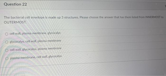 Solved The bacterial cell envelope is made up 3 structures. | Chegg.com