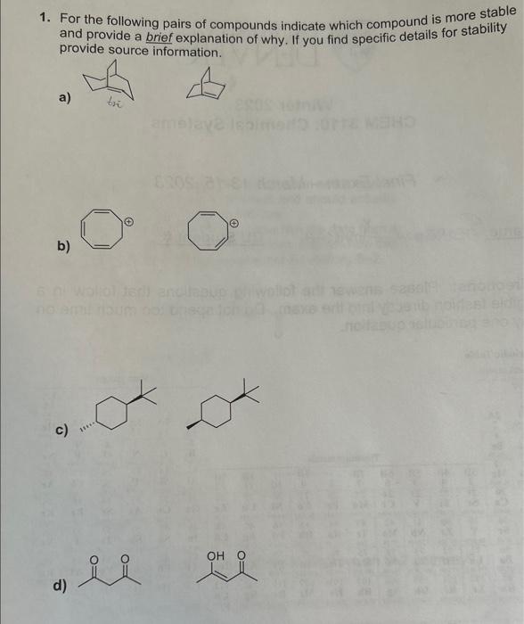 Solved 1. For the following pairs of compounds indicate | Chegg.com