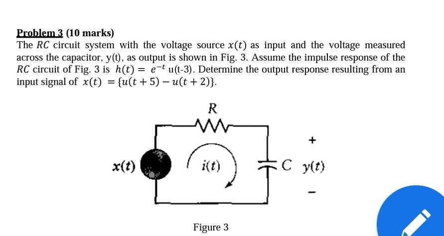 Solved Problem 3 (10 marks) The RC circuit system with the | Chegg.com