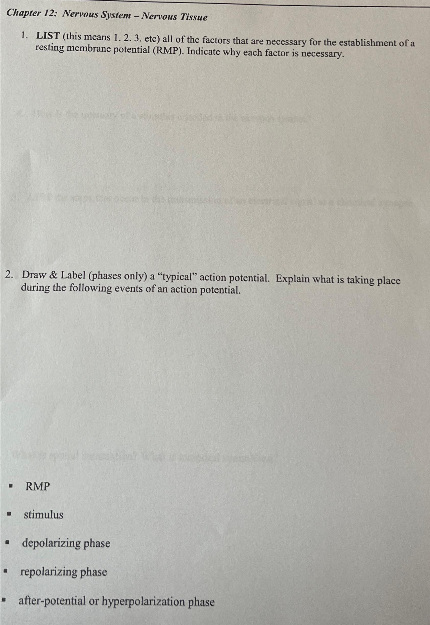 Solved Chapter 12: Nervous System - ﻿Nervous TissueLIST | Chegg.com