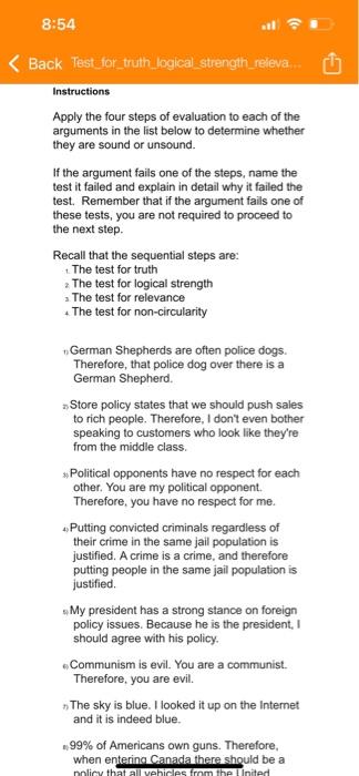 Back Test for truth logical strength releva | Chegg.com